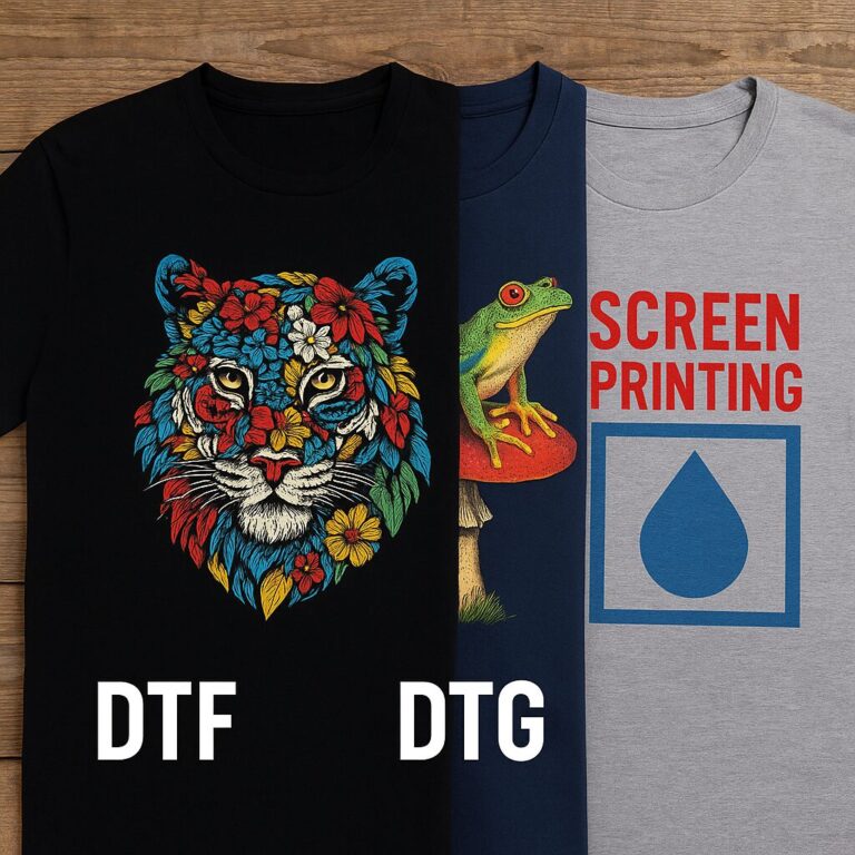 DTF vs. DTG vs. Screen Printing: What’s the Difference? - Inkdrop Transfers